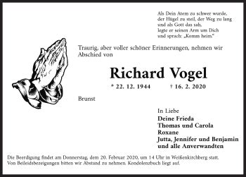 Traueranzeigen Von Richard Vogel Trauer Flz De