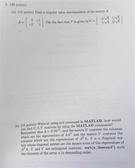 solved find a singular value decomposition of the matrix a