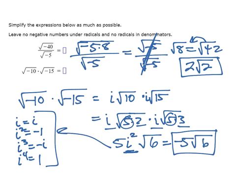 math 1050 simplify a product and a quotient involving square roots of negative numbers math