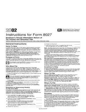 Fillable Online Irs Instruction 8027 Rev 2002 Instructions For