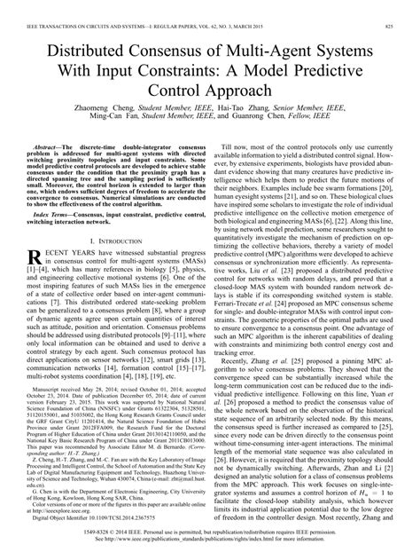 pdf distributed consensus of multi agent systems with input constraints a model predictive