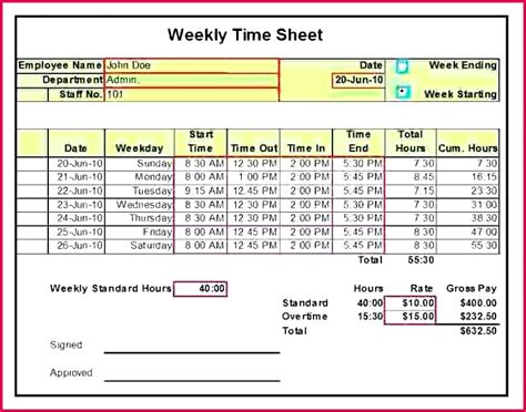 Excel Weekly Timesheet Template With Formulas Fabtemplatez