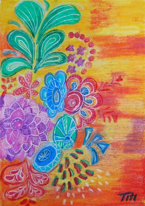 Flowers Oil Pastel Painting Art