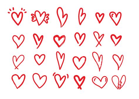 Vector Set Of Hand Drawn Hearts Red Color 17784150 Vector Art At Vecteezy