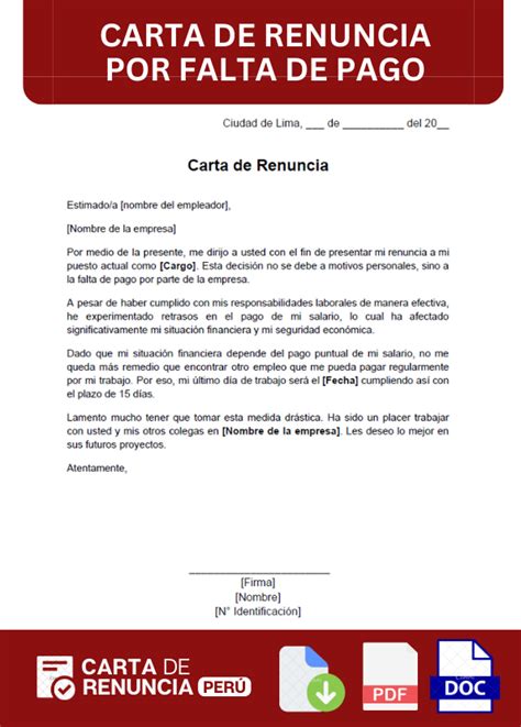 Carta De Renuncia Por Falta De Pago Ejemplos Y Modelos