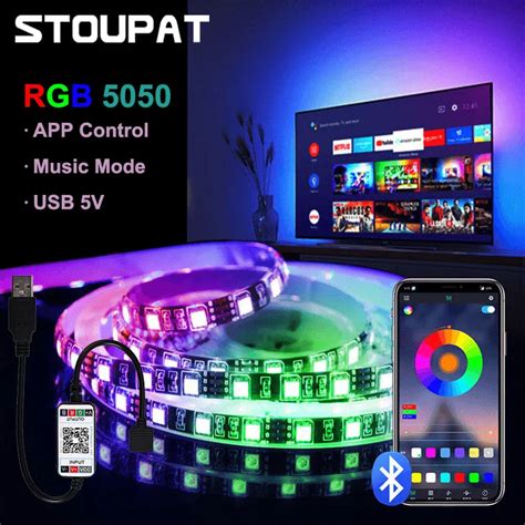5050 RGB LED Erit K Bluetooth Uygulamas Kontrol 5V USB Lamba Bant Esnek