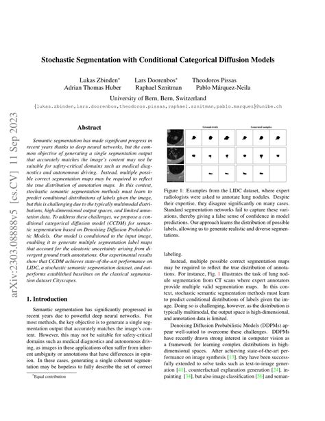 pdf stochastic segmentation with conditional categorical diffusion models