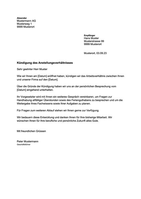 Vorlage Kündigung Arbeitsvertrag durch Arbeitgeber