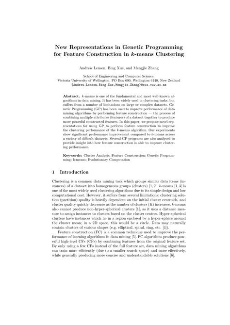 pdf new representations in genetic programming for feature construction in k means clustering