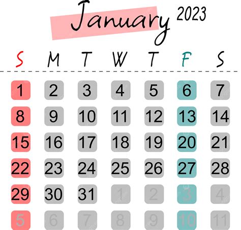 Calendário Janeiro 2023 Várias Cores PNG Calendário 2023 Janeiro