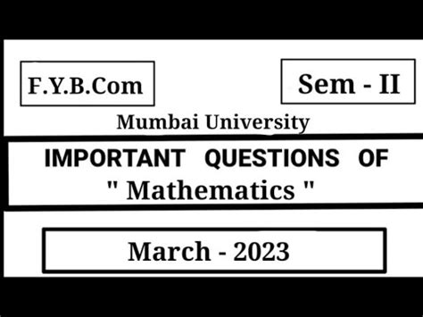 Most Important Questions Of Mathematics FYBCom SEM 2 FYBCom Sem 2