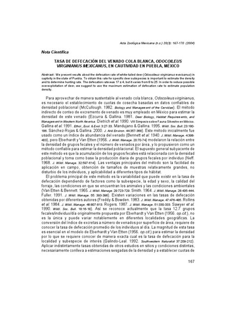 PDF Tasa de defecación del venado cola blanca Odocoileus virginianus