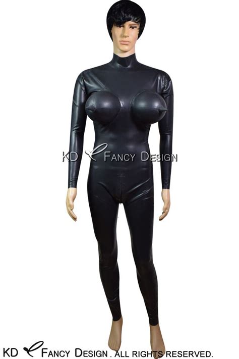 Sexy Fetish Bondage Latex Catsuit With Inflatable Breasts Rubber Bodysuit Overall Zentai Body