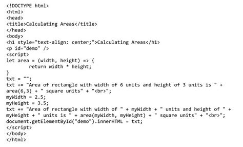 internal javascript code for calculating areas with arrow function text editor notepad