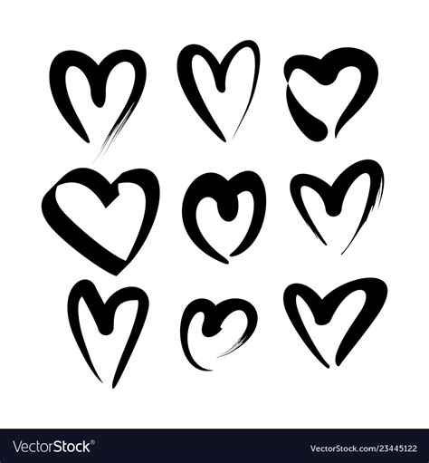Set Of Black Hand Drawn Heart Royalty Free Vector Image
