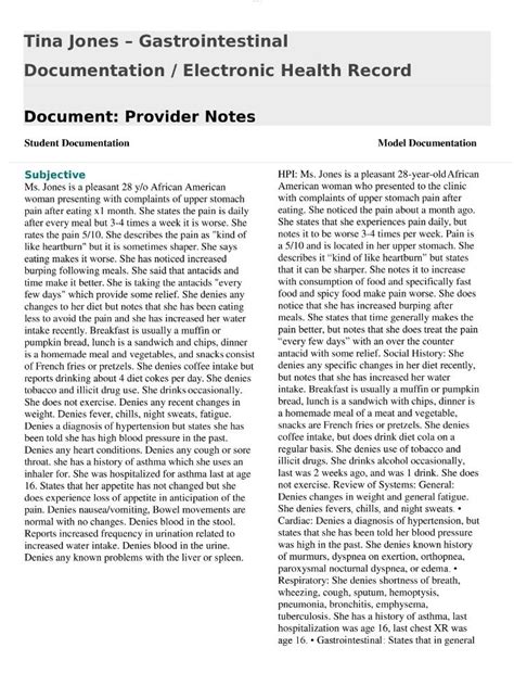 Summary Tina Jones Gi Documentation In Electronic Health Records
