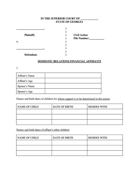 GA Domestic Relations Financial Affidavit Complete Legal Document