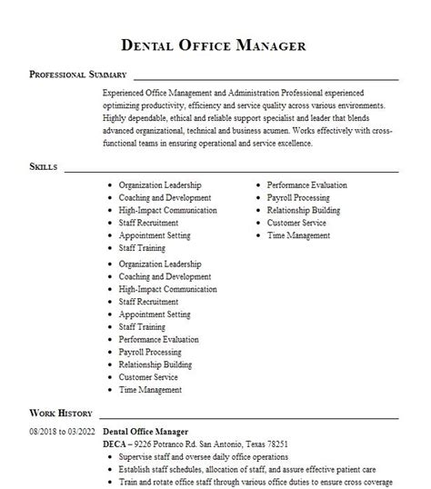 Dental Office Manager Resume Example