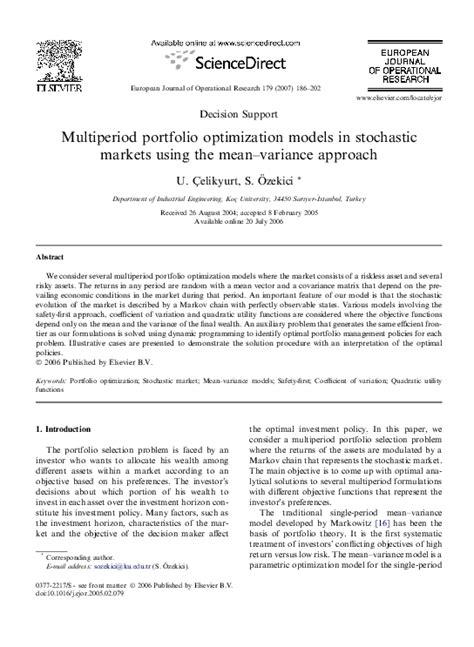 pdf multiperiod portfolio optimization models in stochastic markets using the mean variance