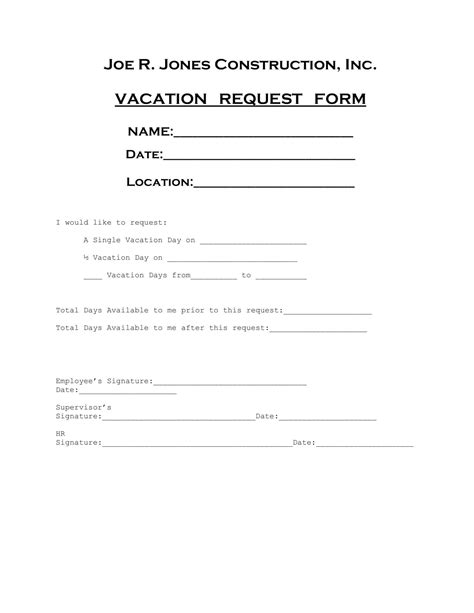 Free Printable Vacation Request Form Templates PDF Word Excel