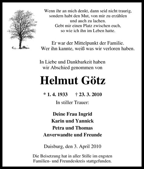 Traueranzeigen von Helmut Götz Trauer in NRW de