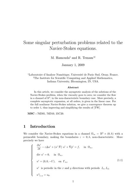 pdf some singular perturbation problems related to the navier stokes equations