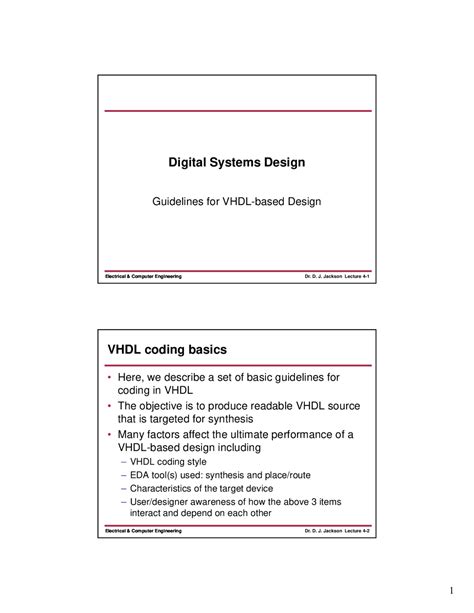 guidelines for vhdl based design digital systems design lecture 04 slides electrical and