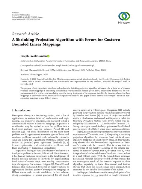 pdf a shrinking projection algorithm with errors for costerro bounded linear mappings
