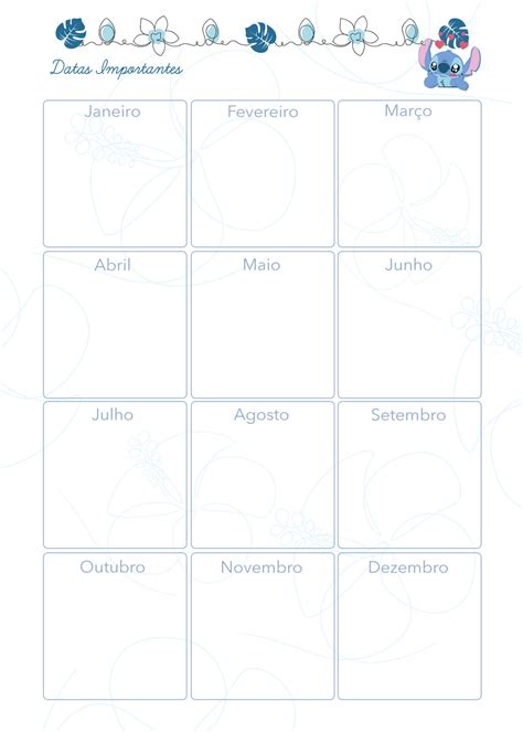 Datas Importantes Planner 2024 Stitch Fazendo A Nossa Festa