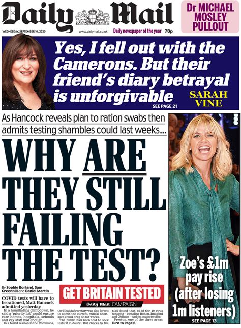 Newspaper Headlines Coronavirus Testing Circus As Hancock Says It