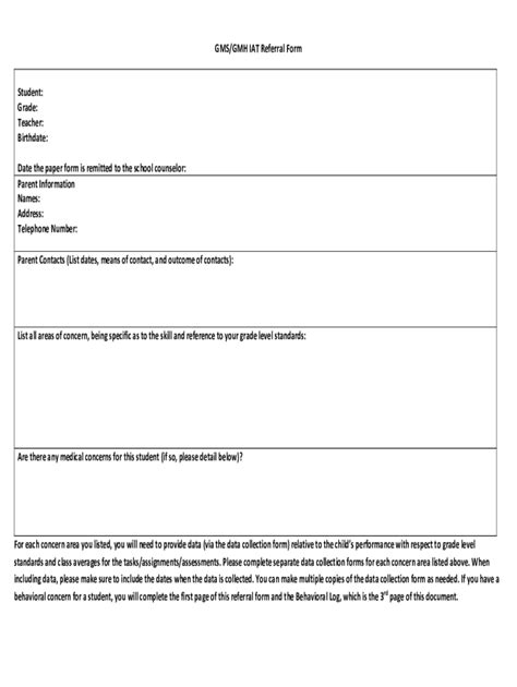Fillable Online GMS GMH IAT Referral Form Student Grade Teacher Fax
