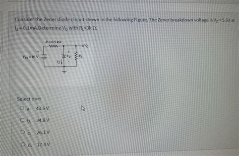 Solved Consider The Zener Diode Circuit Shown In The Chegg