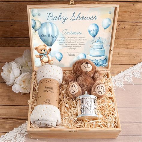Oryginalny PREZENT na Baby Shower dla chłopca w skrzyni Z PODPISEM