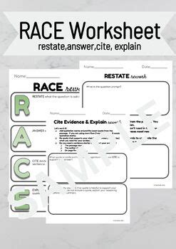 RACE Rework Worksheets Restate Answer Cite And Explain By The