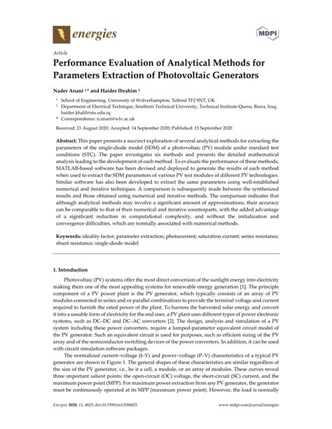 pdf performance evaluation of analytical methods for parameters extraction of photovoltaic