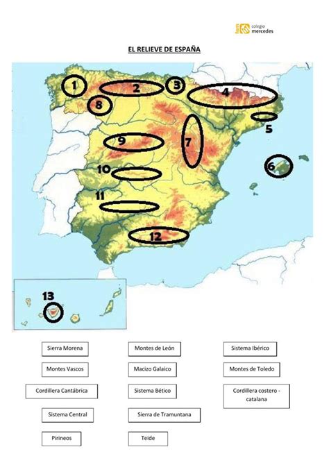 El relieve de interior de España worksheet Spanish worksheets School