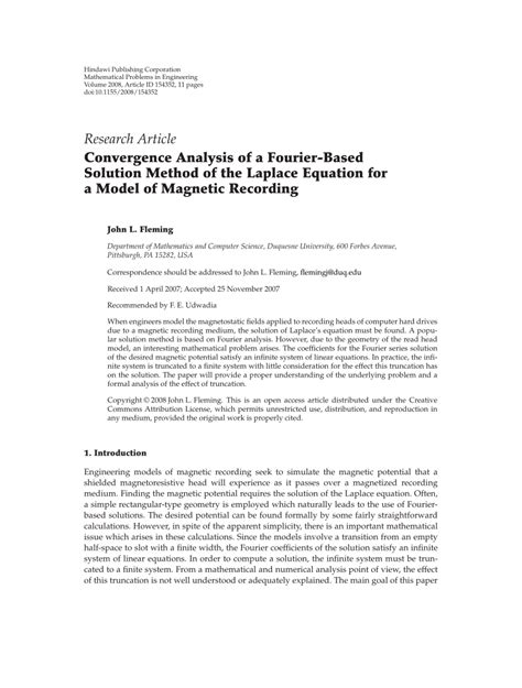 pdf convergence analysis of a fourier based solution method of the laplace equation for a