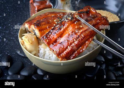 Japanese Eel Grilled With Rice Or Unagi Don Set On Plate In Japanese