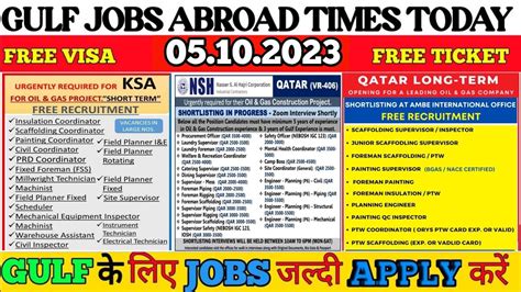Urgently Requirement For Reputed Company In Qatar Gulf Job Vacancy