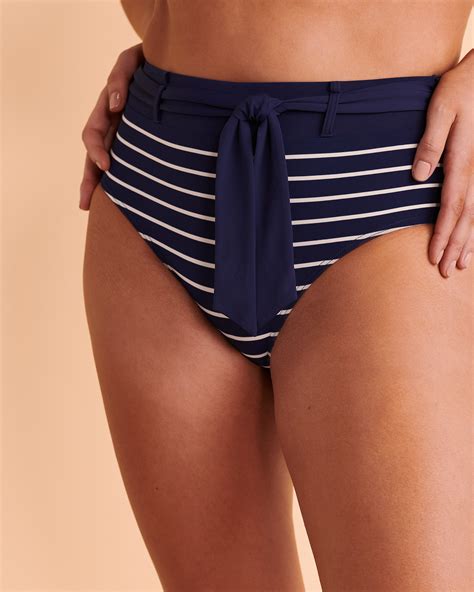 TURQUOISE COUTURE NAUTICAL Belt High Waist Bikini Bottom Stripes