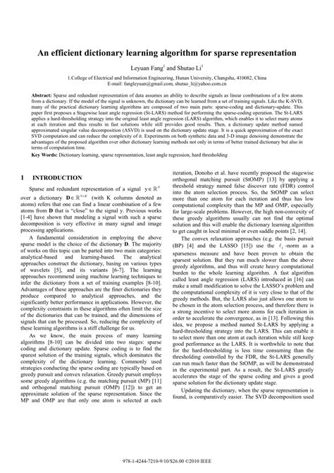 pdf an efficient dictionary learning algorithm for sparse representation