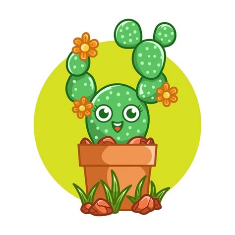 Feliz Lindo Cactus En Maceta Vector Premium
