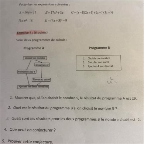 Voici Deux Programmes De Calculs Programme A Choisir Un Nombre
