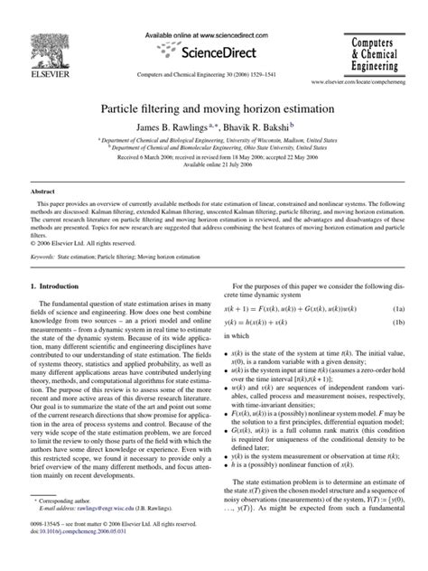 particle filtering and moving horizon estimation pdf kalman filter statistical theory