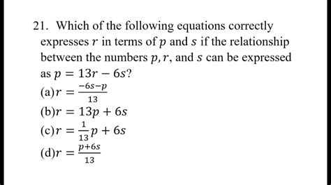 21 Which Of The Following Equations Correctly Expresses R In Terms Of
