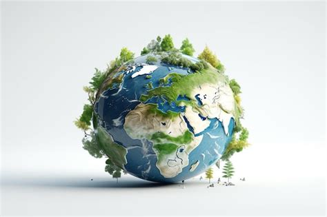 Modelo del planeta Tierra con continentes verdes bosques y árboles