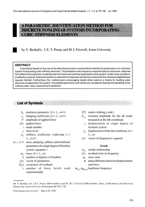 pdf parametric identification method for discrete nonlinear systems incorporating cubic
