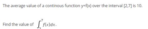 solved the average value of a continous function y f x over