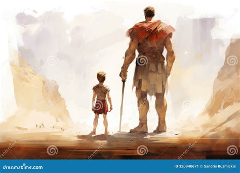 Painting Of David And Goliath Generative AI Stock Illustration