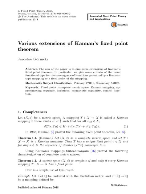 various extensions of kannans fixed point theorem pdf sequence mathematical analysis